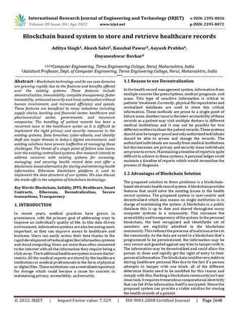 Blockchain Based System To Store And Ret Pdf