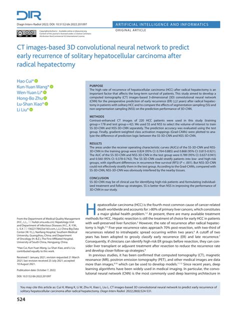 Pdf Ct Images Based 3d Convolutional Neural Network To Predict Early Recurrence Of Solitary