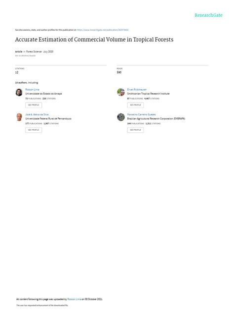Accurate Estimation Of Commercial Volume In Tropical Forests Pdf Forests Sampling Statistics