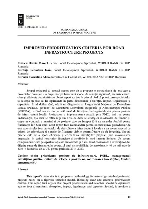 Pdf Improved Prioritization Criteria For Road Infrastructure Projects