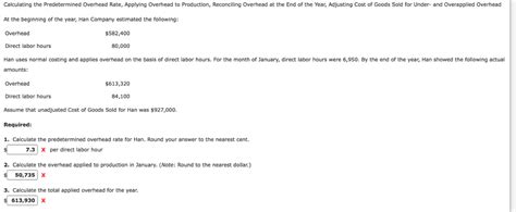 Solved Calculating The Predetermined Overhead Rate Applying Chegg