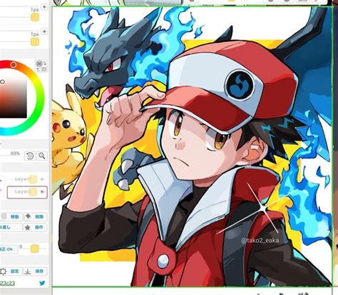 Pikachu Red Charizard Mega Charizard X And Red Pokemon And 1 More Drawn By Tako2 Eaka