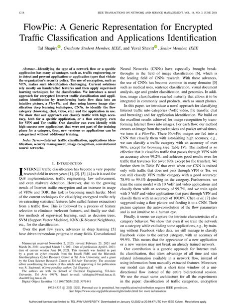 Pdf Flowpic A Generic Representation For Encrypted Traffic Classification And Applications