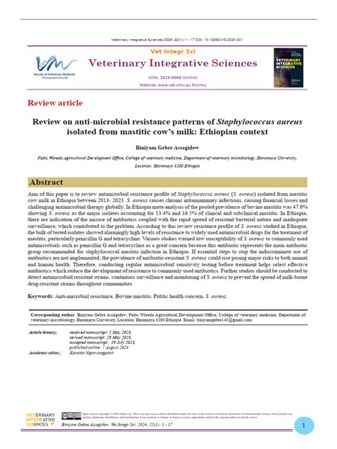 Review On Anti Microbial Resistance Patterns Of Staphylococcus Aureus Isolated From Mastitic Cow