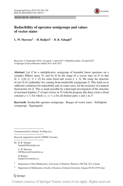 Reducibility Of Operator Semigroups And Values Of Vector States