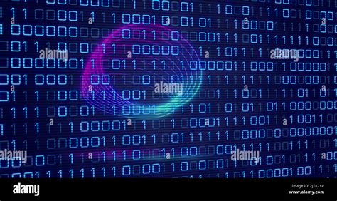 Image Of Neon Circles Over Digital Screen With Binary Code Stock Photo