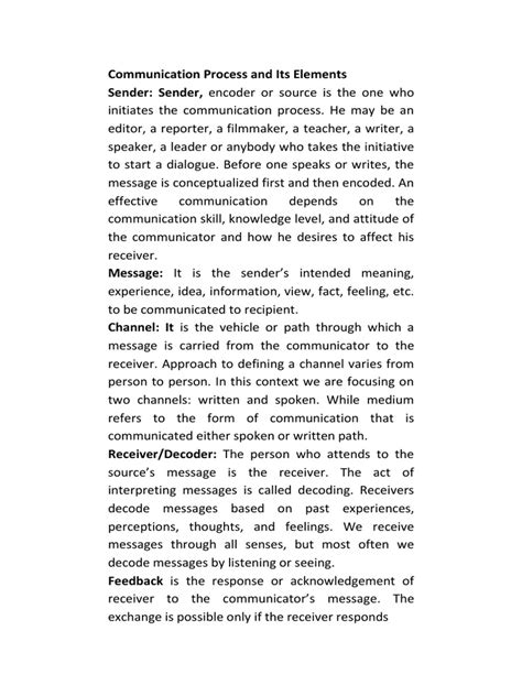 Communication Process And Its Elements Pdf Communication Linguistics