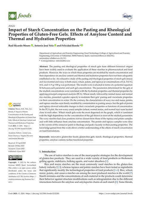 Pdf Impact Of Starch Concentration On The Pasting And Rheological Properties Of Gluten Free