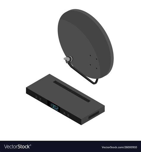 Black Satellite Decoder Receiver And Antenna Vector Image