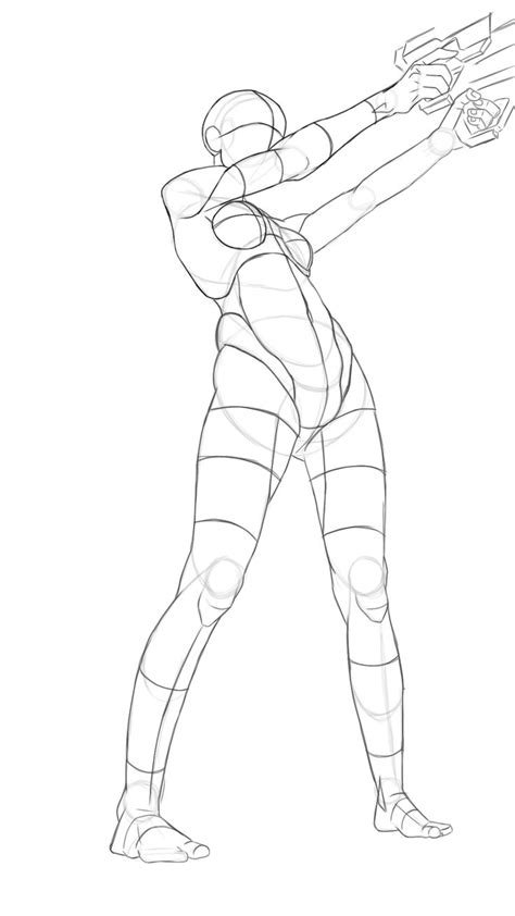 Boceto De Mujer En Pose Dinamica Persona Disparando Dibujo Poses