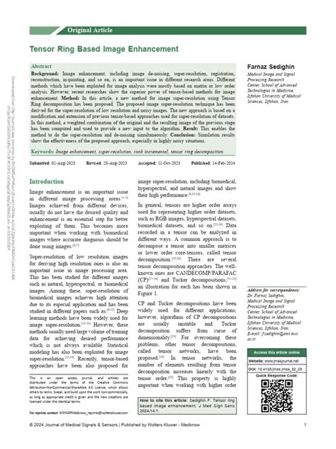 Tensor Ring Based Image Enhancement1 Pdf Matrix Mathematics Applied Mathematics