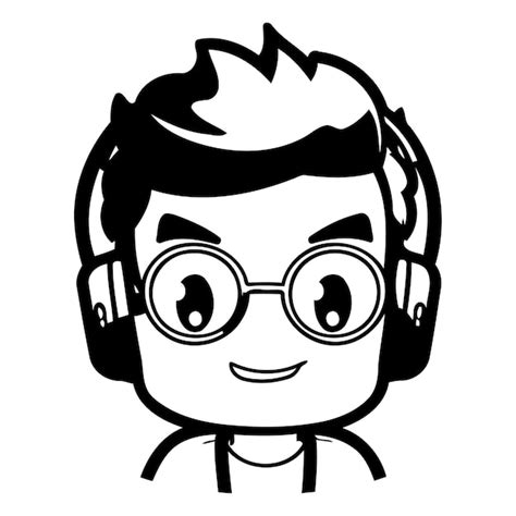 헤드폰을 가진 귀여운 남자 터 만화 캐릭터 일러스트레이션 프리미엄 벡터