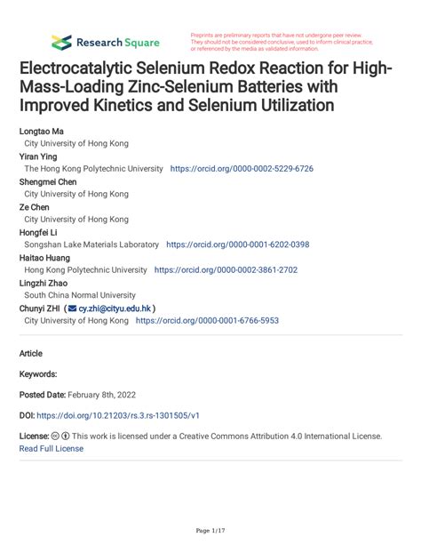 Pdf Electrocatalytic Selenium Redox Reaction For High Mass Loading