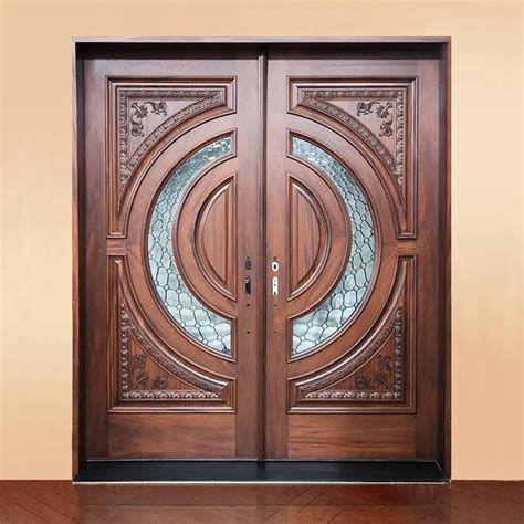 Exterior Front Entry Carving Teak Solid Wood Doors Customized Main Entrance Double Carved Wooden