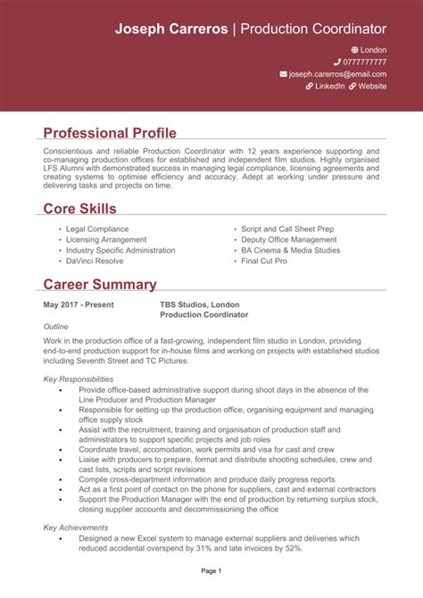 Production Coordinator CV Example Guide Get Hired Fast
