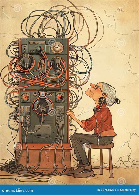 Switchboard Operator In Cables Stock Illustration Illustration Of Headphone Telephone 327615235