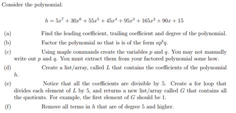 Solved Consider The Polynomial Chegg Com
