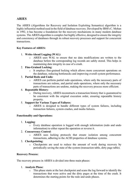 Algorithm For Recovery And Isolation Exploiting Semantics Aries Docx