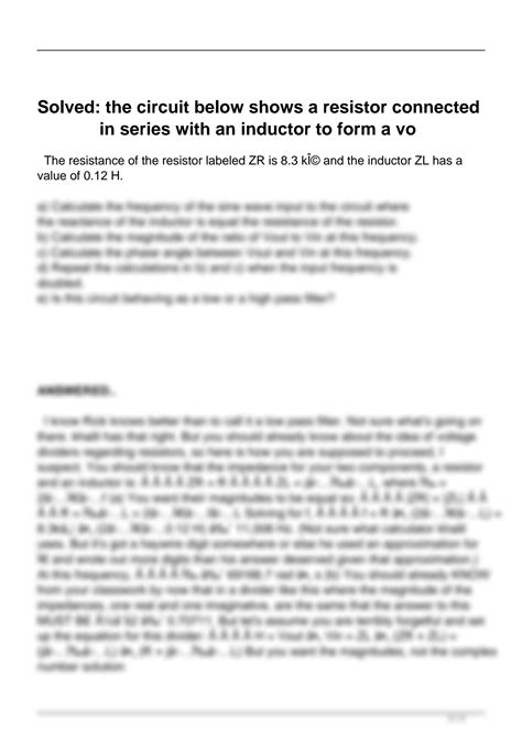 Solution Solved The Circuit Below Shows A Resistor Connected In Series With An Inductor To Form