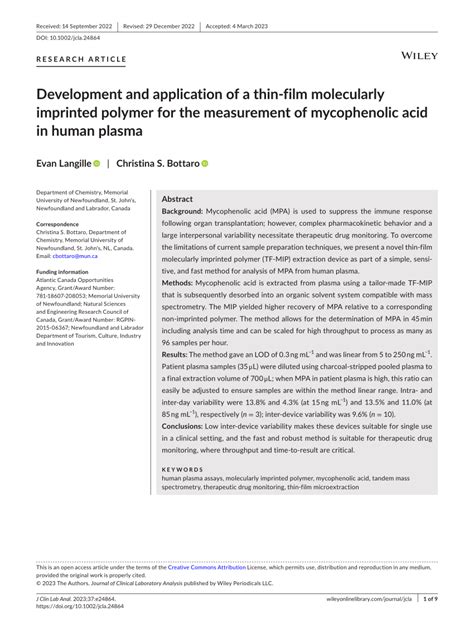 Pdf Development And Application Of A Thin‐film Molecularly Imprinted Polymer For The