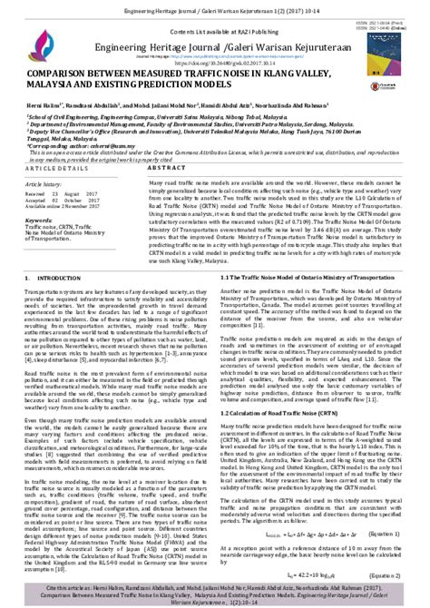 Pdf Traffic Noise Evaluation In Klang Valley