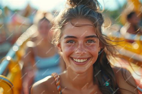 Premium Photo Happy Girl On Roller Coaster Ride In Amusement Park