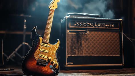 A Red And Black Electric Guitar With A Gold Pick Guard Is Leaning