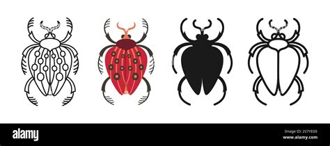 beetles symbols cartoon set abstract bugs linear doodle icon stylized