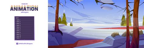 Parallax Game Background Winter Layered Landscape Vector Image