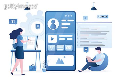 ui designer creates structure of information blocks of mobile app male programmer writes