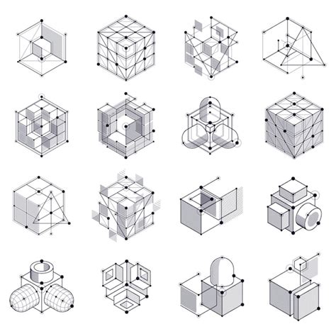 Premium Vector Isometric Abstract Black And White Backgrounds Set With Linear Dimensional Cube