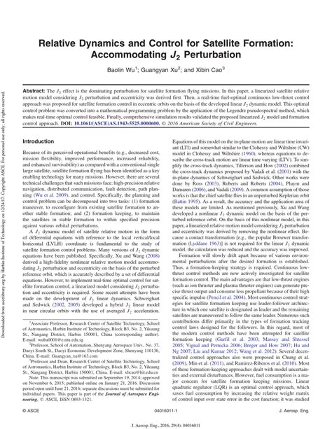 Pdf Relative Dynamics And Control For Satellite Formation Accommodating J2 Perturbation
