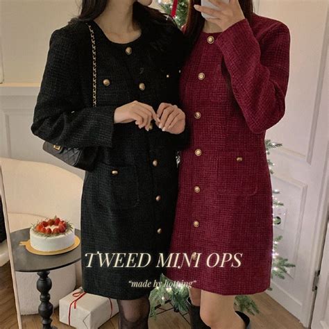 핫핑 하객룩💖 Made 제인디 벨벳 트위드 포켓 미니원피스44~99 트위드원피스 벨벳원피스 파티룩 하객룩 크리스마스코디 레드원피스