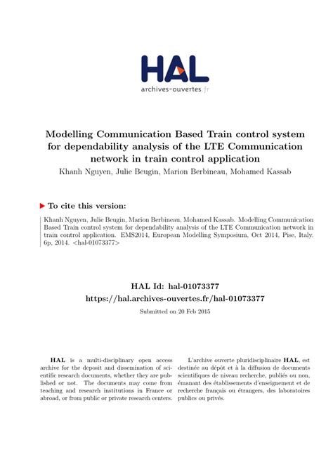 Pdf Modelling Communication Based Train Control System For Dependability Analysis Of The Lte