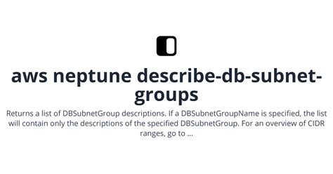 Aws Neptune Describe Db Subnet Groups Fig