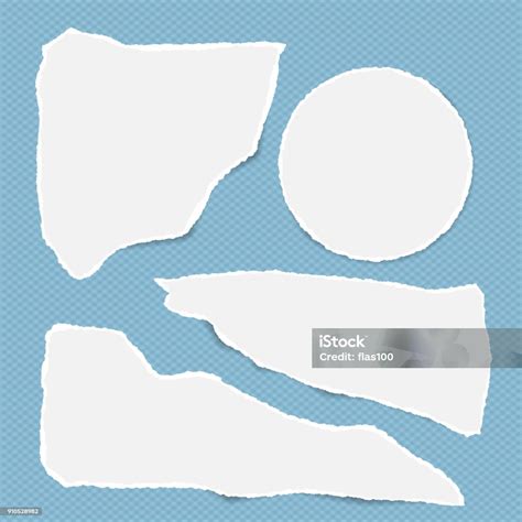 찢어진된 흰색 메모 노트북 종이의 조각 블루 제곱된 배경에 붙어 0명에 대한 스톡 벡터 아트 및 기타 이미지 0명 개체