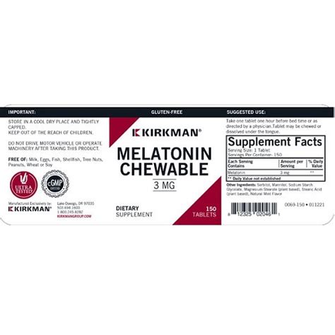 Melatonin Chewable Tablets 3 Mg 150 Tablets Supplements