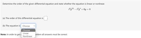 Solved Determine The Order Of The Given Differential Equation And State Whether The Equation Is