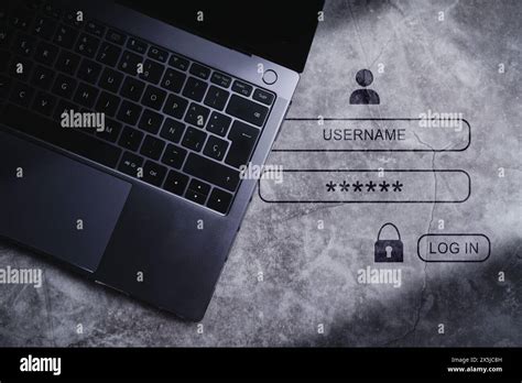 Desktop View With Cyber Security Password Login Online On Laptop Data Protection From Hacker