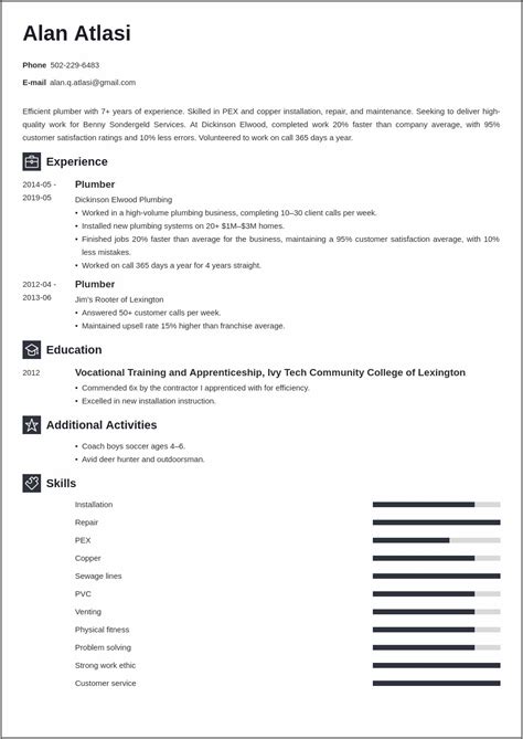 Example Of Master Plumber Resume Resume Example Gallery