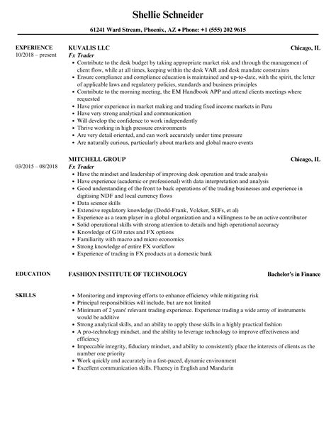 Fx Trader Resume Samples Velvet Jobs