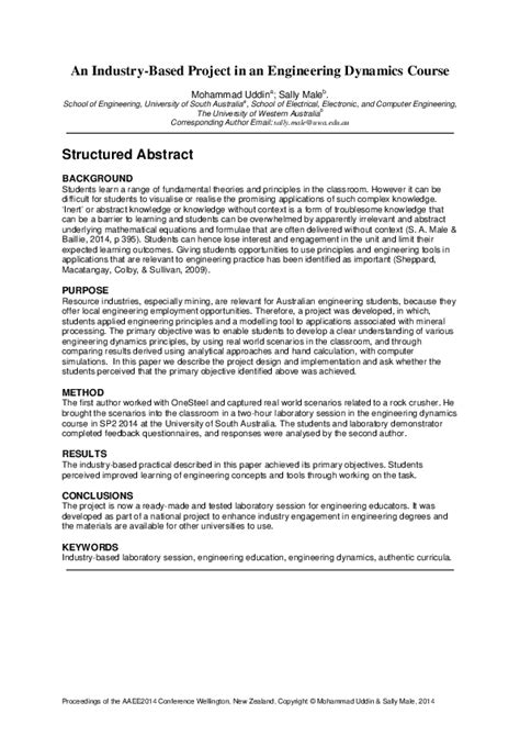 Pdf An Industry Based Project In An Engineering Dynamics Course