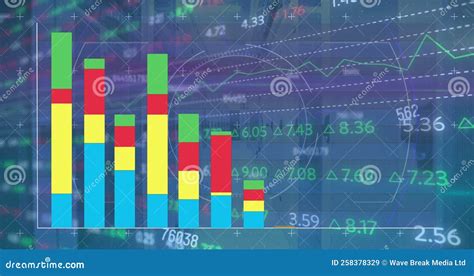 Image Of Stock Market And Statistical Data Processing Against Computer Server Room Stock