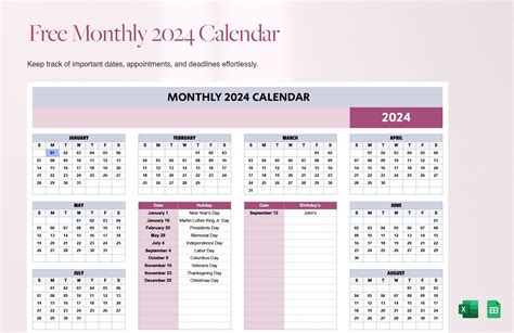 2024 Monthly Calendar Printable Excel Printable Calendar 2025