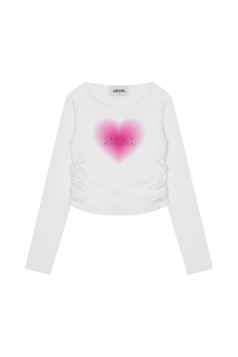 칙스 블러 하트 칙스 셔링 긴팔 면 티셔츠 화이트 2color 에이블리