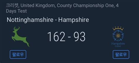 영국 크리켓 리그 한경기에 나오는 점수 Mlbpark