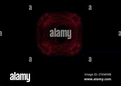 3d Abstract Alien Cube Rotates On Black Background Object Consisting Of Red Flickering