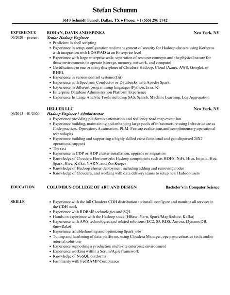 Hadoop Engineer Resume Samples Velvet Jobs