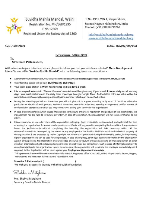 Shwetha Pattanashetti On Linkedin Suvidha Internship Opportunity Mern