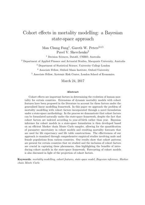 Pdf Cohort Effects In Mortality Modelling A Bayesian State Space